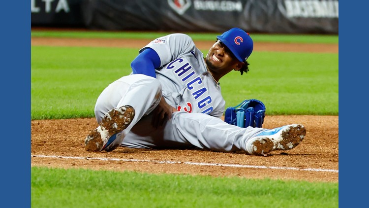 Cubs pitcher Edward Cabrera carted off the field with a left leg injury ...