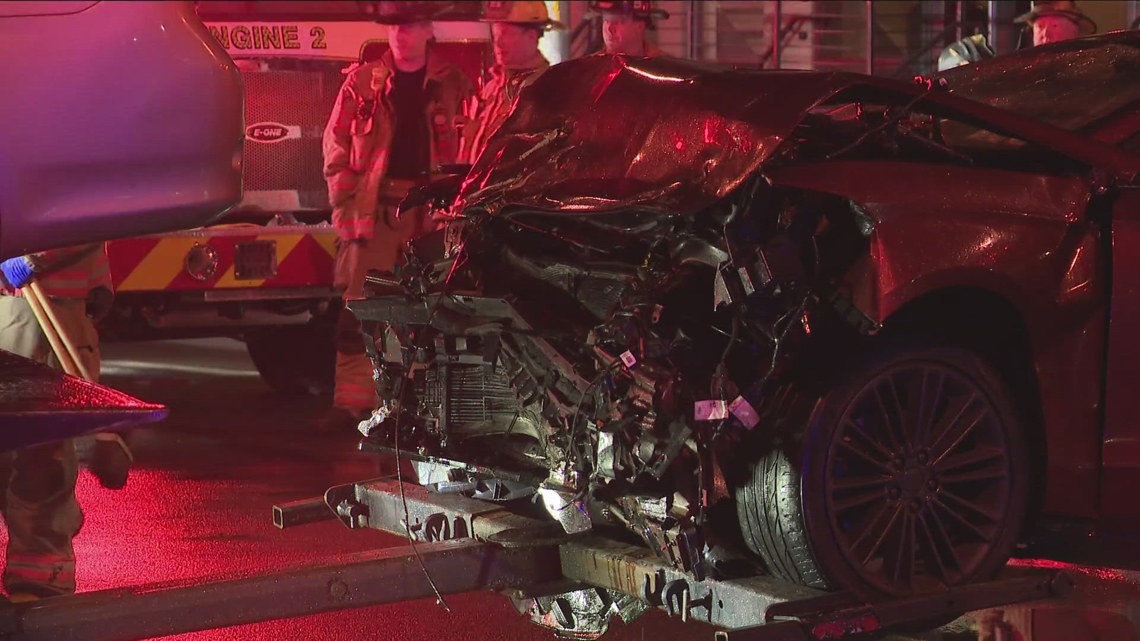 At least 1 person hospitalized following overnight crash in downtown ...