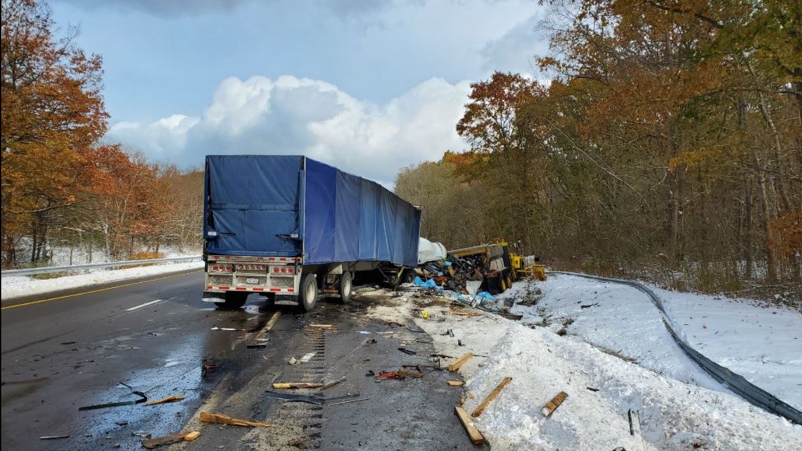 Snow plow struck by tractor trailer on I-90 | wgrz.com