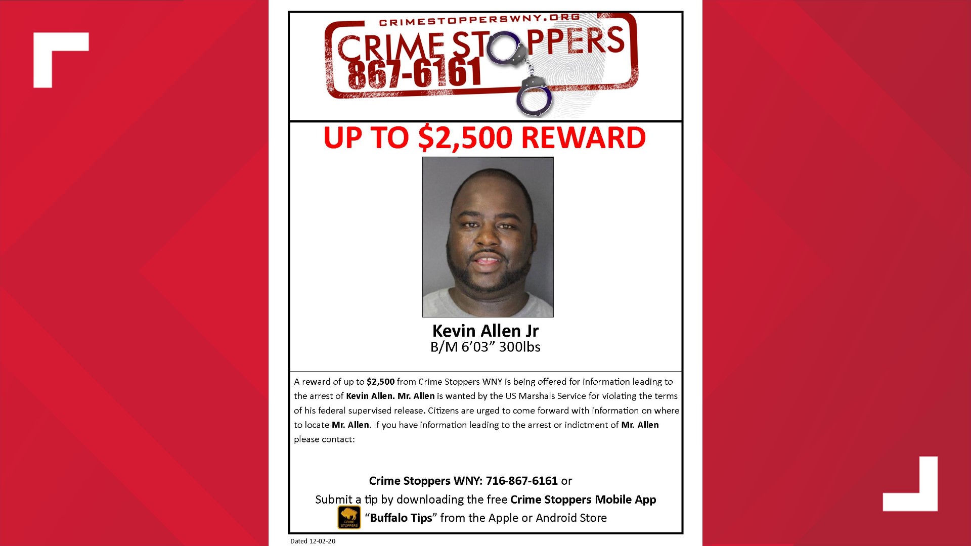 Reward offered for information leading to arrest of Kevin Allen | wgrz.com