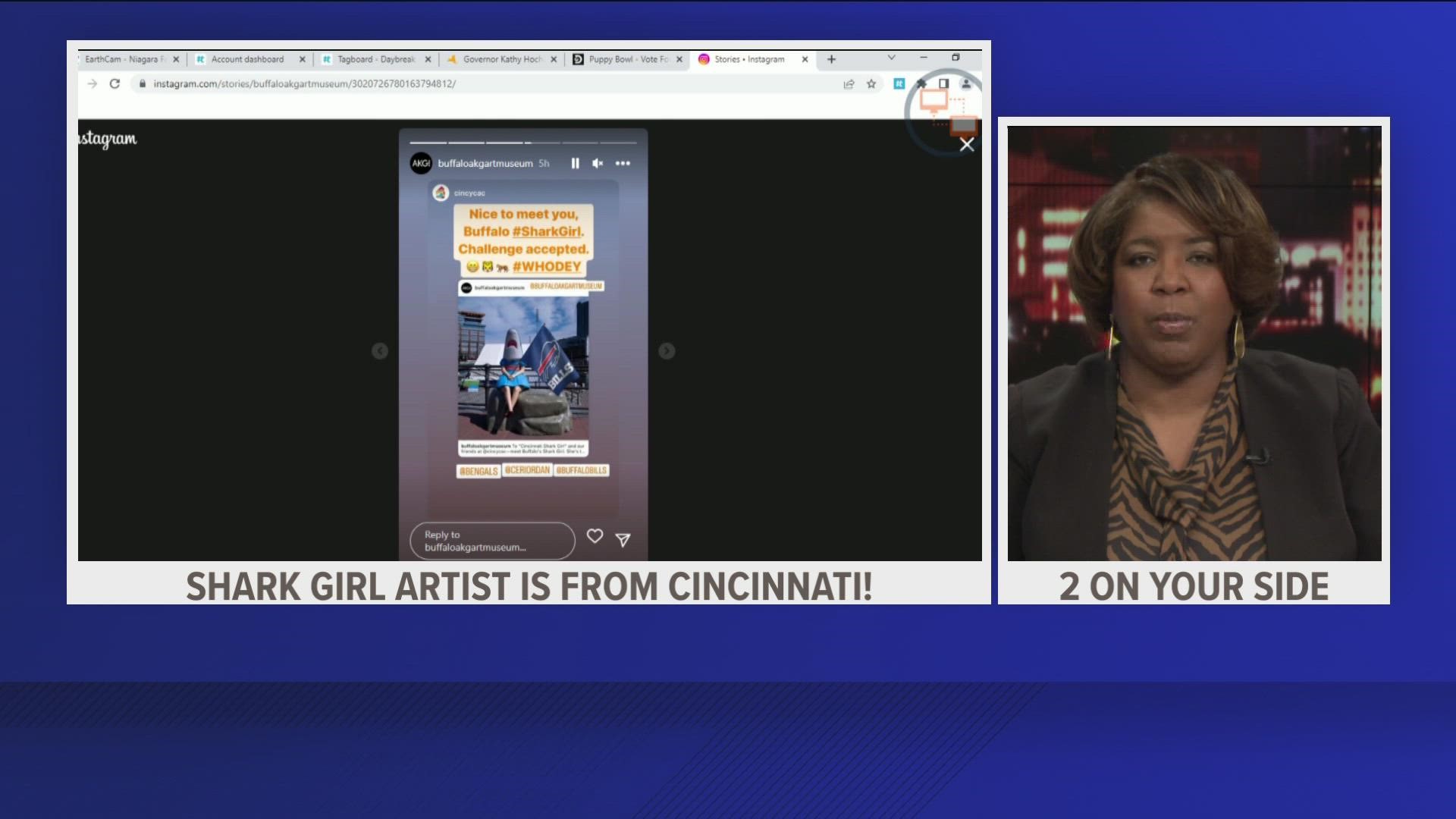 Dueling Shark Girl sculptures | wgrz.com