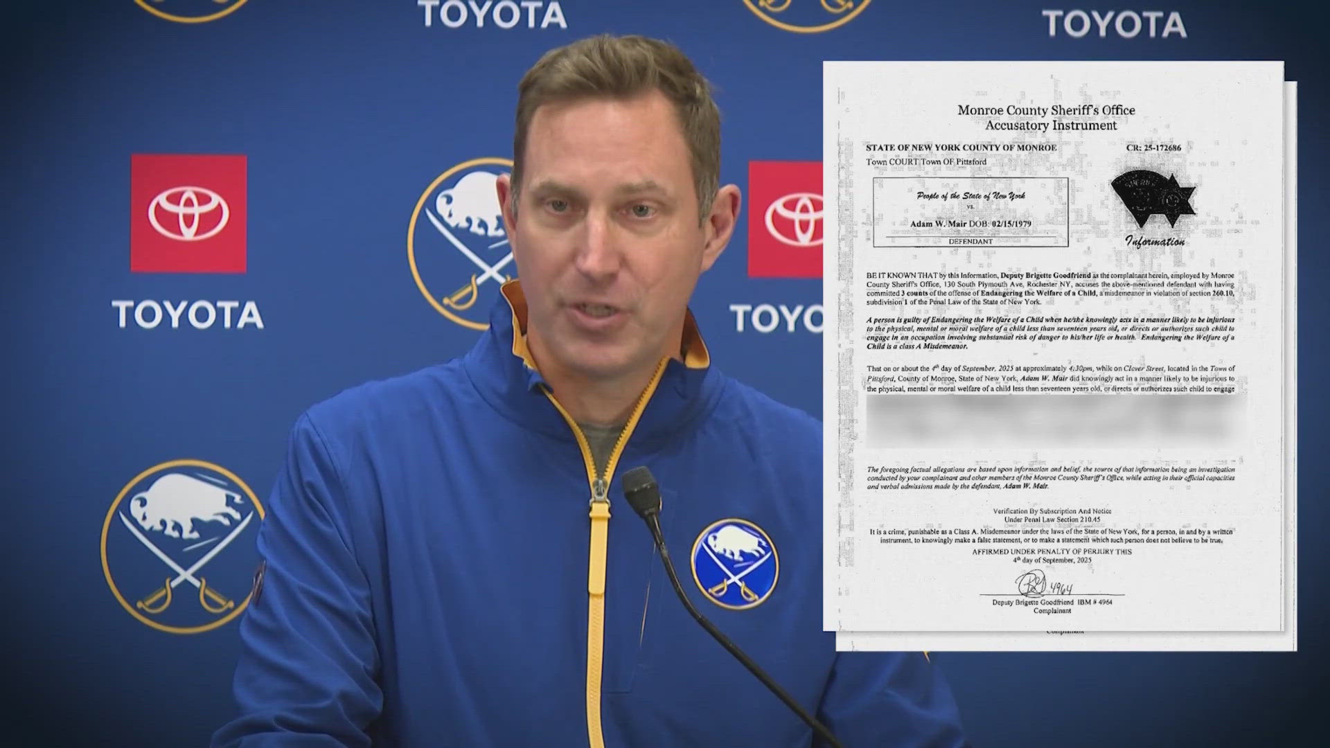 Sabres staffer Adam Mair placed on leave after Leandra’s Law DWI arrest ...