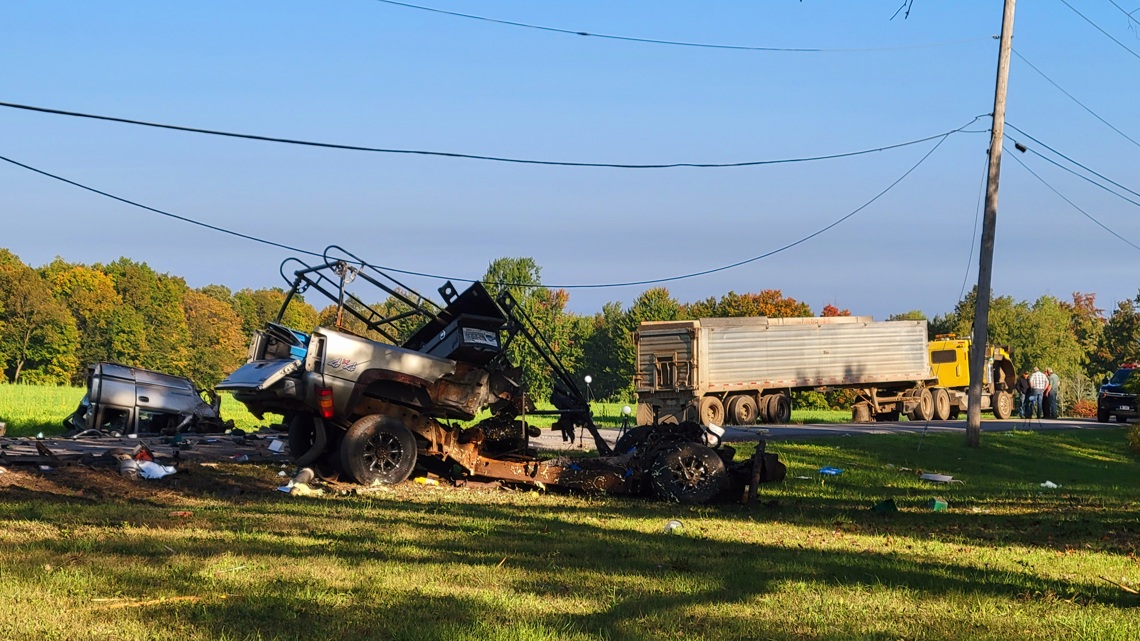 Pickup truck accident in Genesee County, truck splits in half | wgrz.com