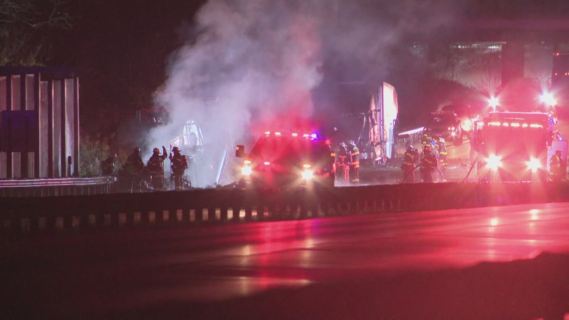 Fiery tractor-trailer crash stops traffic on I-90 eastbound | wgrz.com