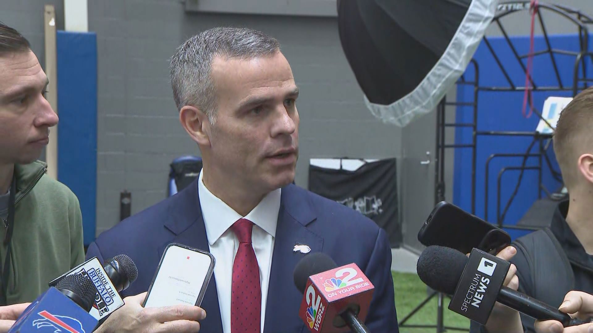 Bills GM/President Brandon Beane speaks to the press after coaching ...