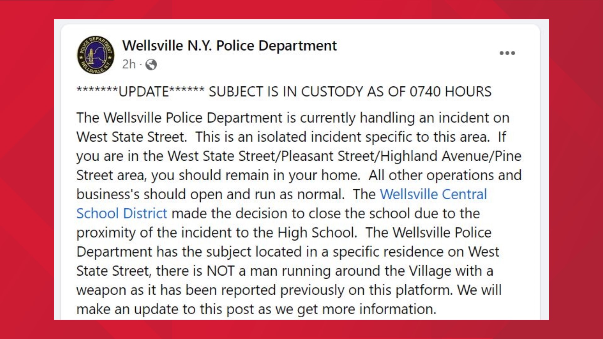 Police incident forces high school to close in Wellsville | wgrz.com