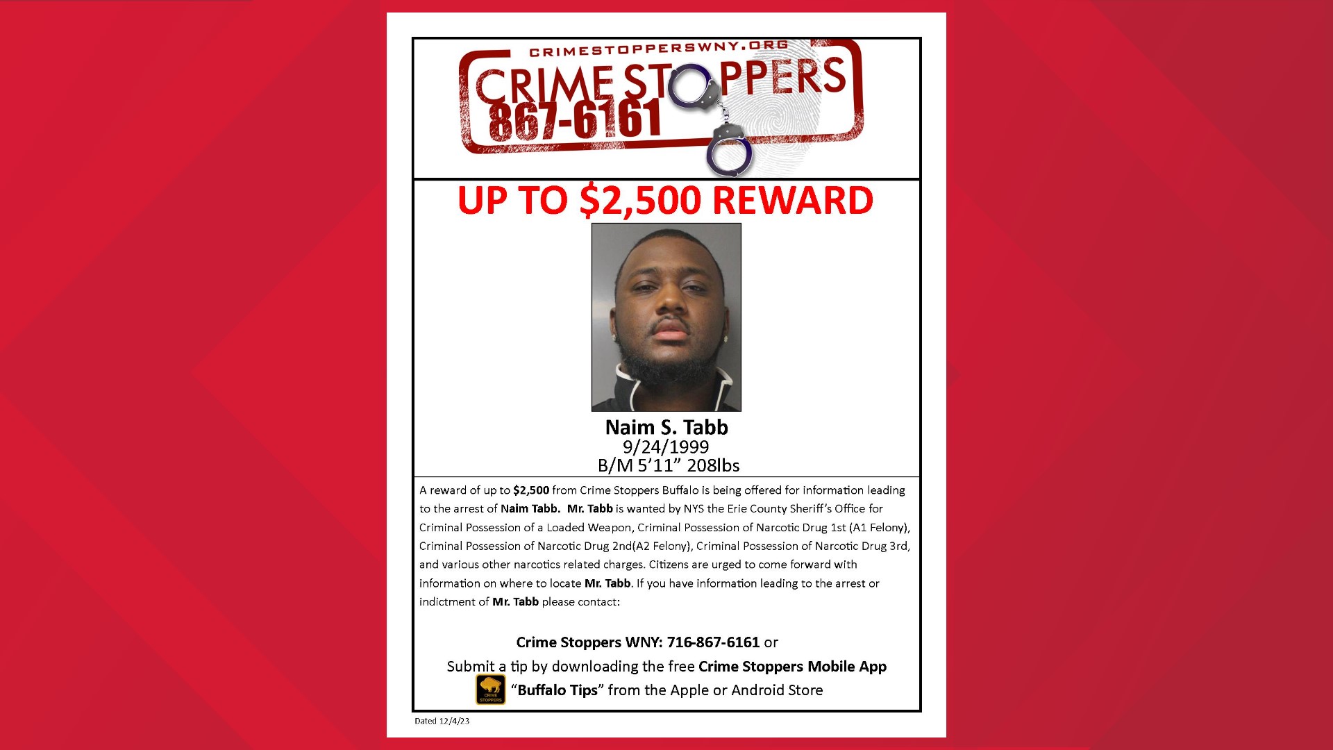 $2,500 reward for information on the arrest of a Buffalo man | wgrz.com