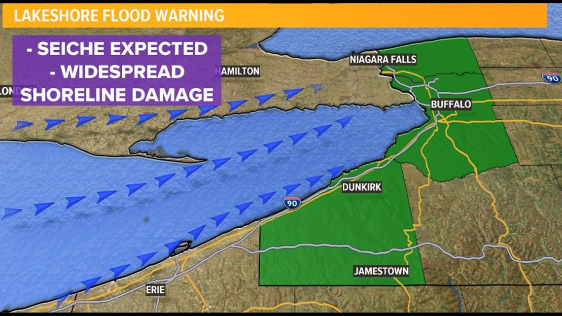 A rapid water rise or seiche is expected on Lake Erie due to the high ...