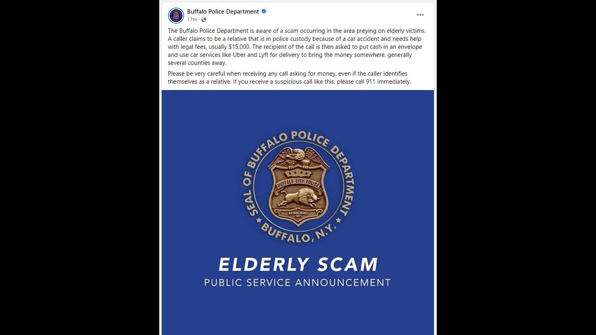 Buffalo Police warn people of a scam happening in the area to elderly ...
