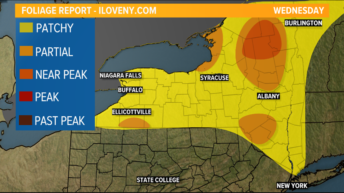 Fall colors begin to take over New York state, near peak farther east ...