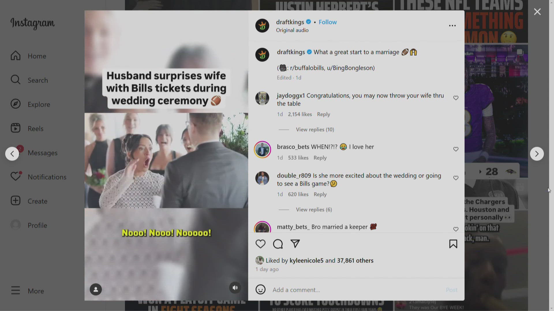 Bride receives Bills tickets as a surprise during wedding ceremony ...