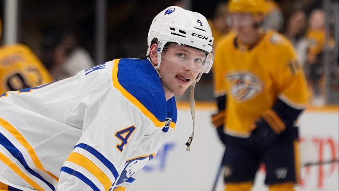 WATCH: Bowen Byram scores in first game, on first shot, with Buffalo ...