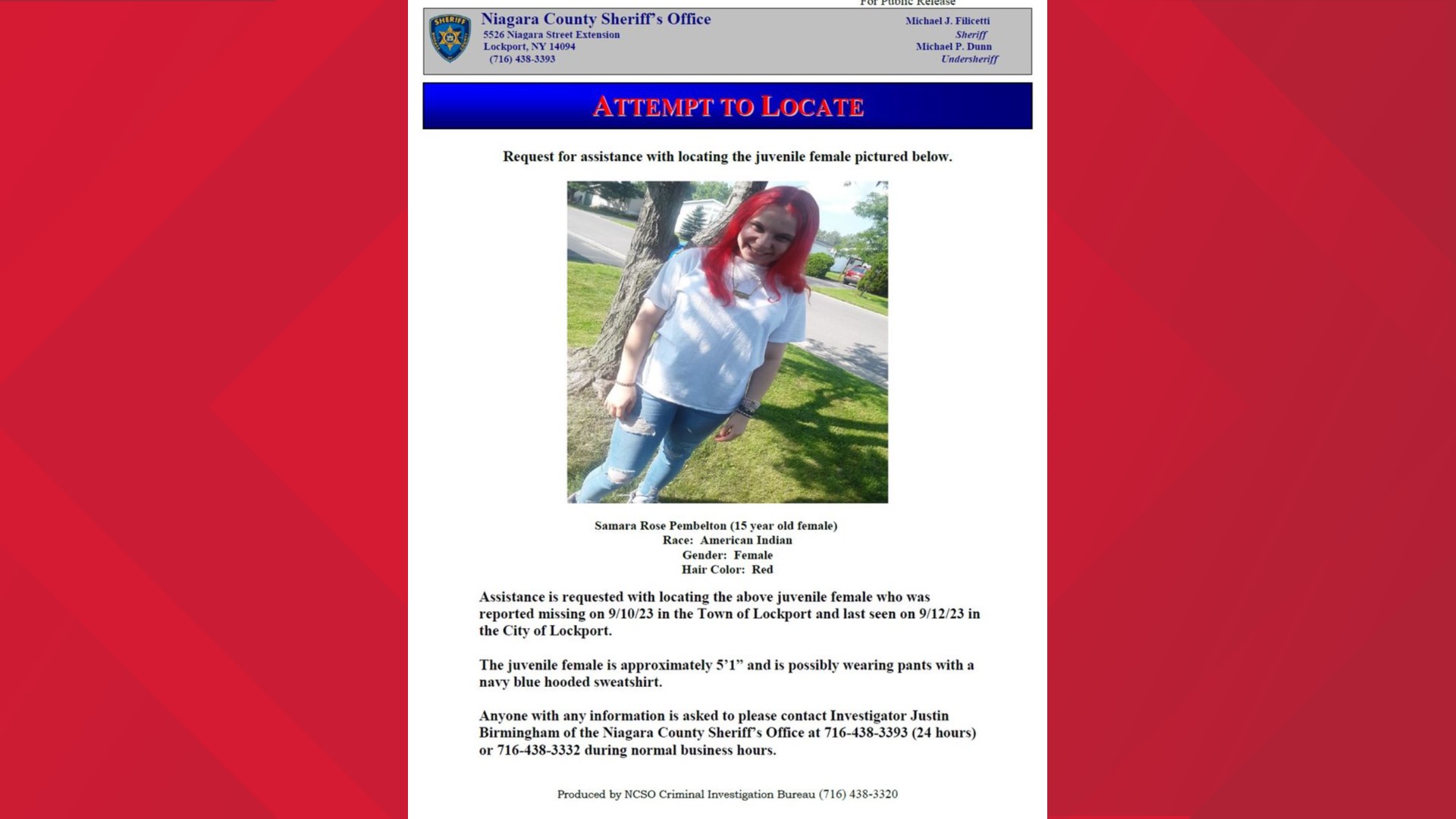 NCSO looking for help in locating 15-year old | wgrz.com