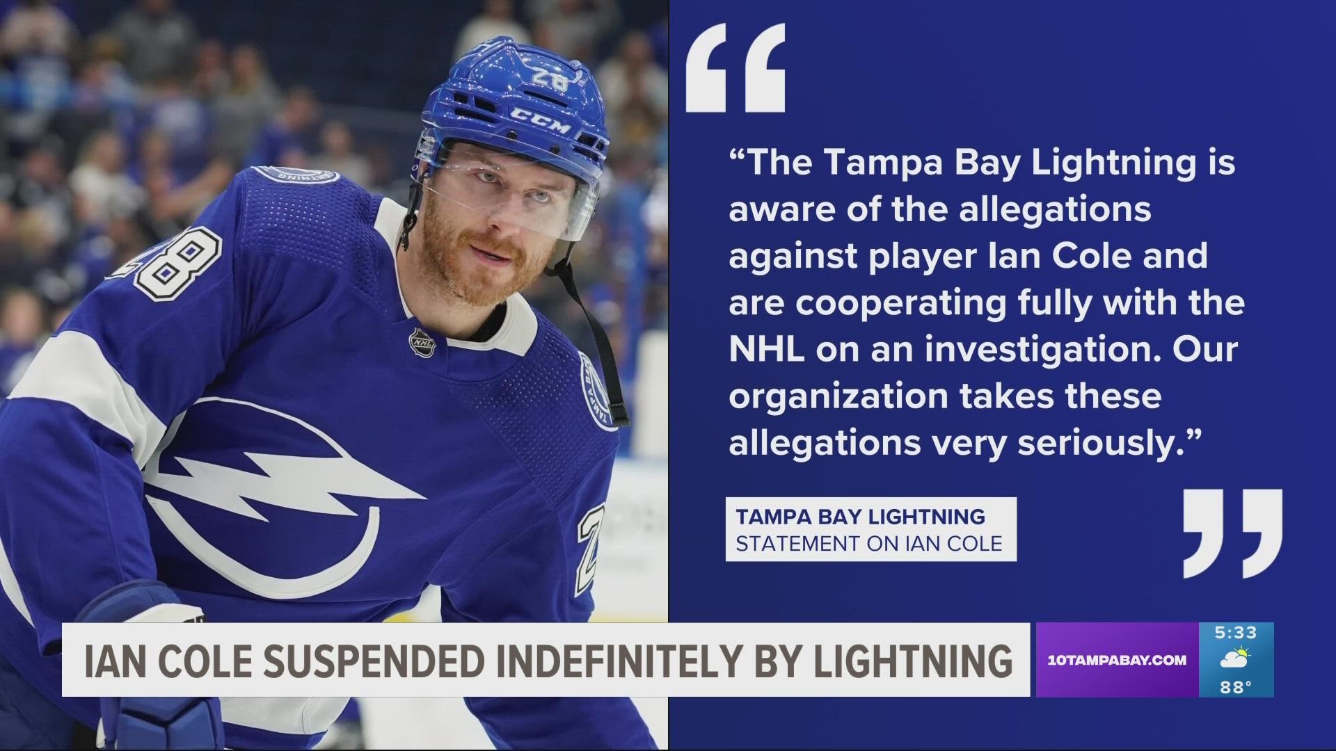 Lightning D Ian Cole suspended pending investigation, team says | wgrz.com